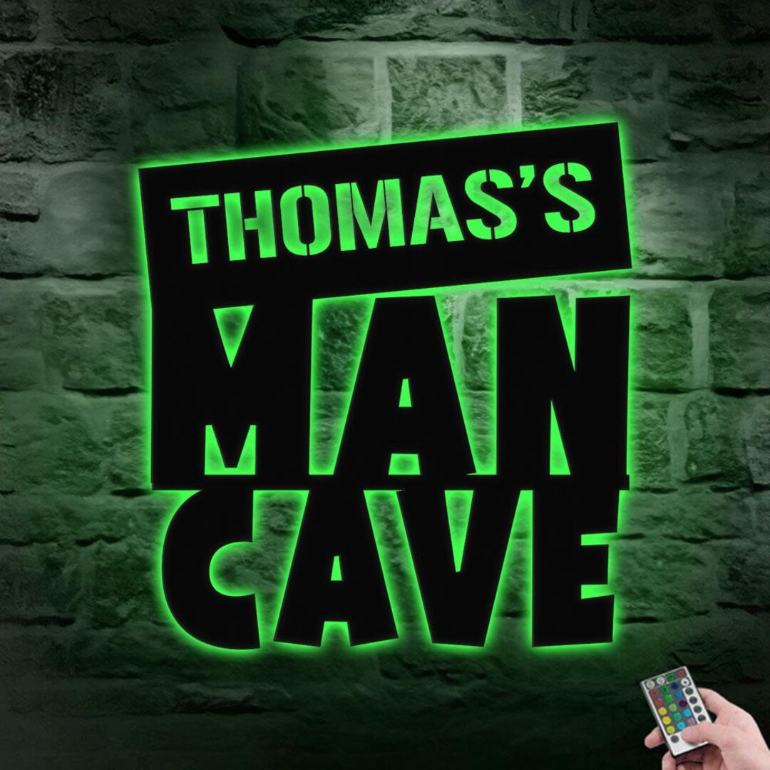 Custom Man Cave Metal Wall Art Led Light, Family Name Metal Sign ...
