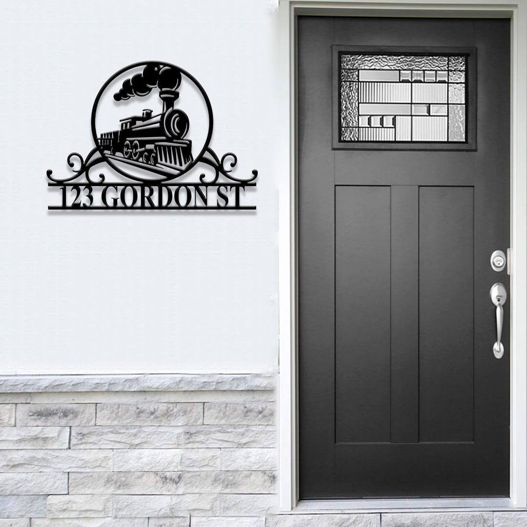 Personalized Train Metal Address Sign, Custom Metal House Number Sign ...