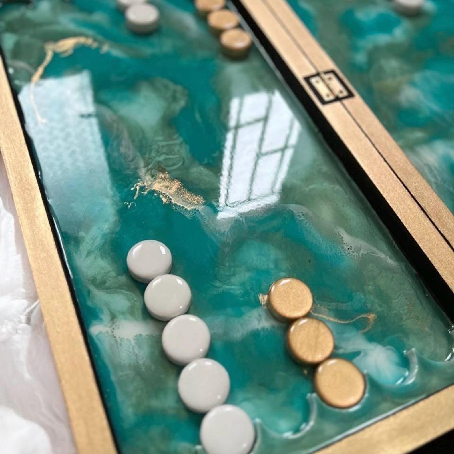 Turquoise Epoxy Backgammon Set|chips Backgammon Dices|board Game|vip ...