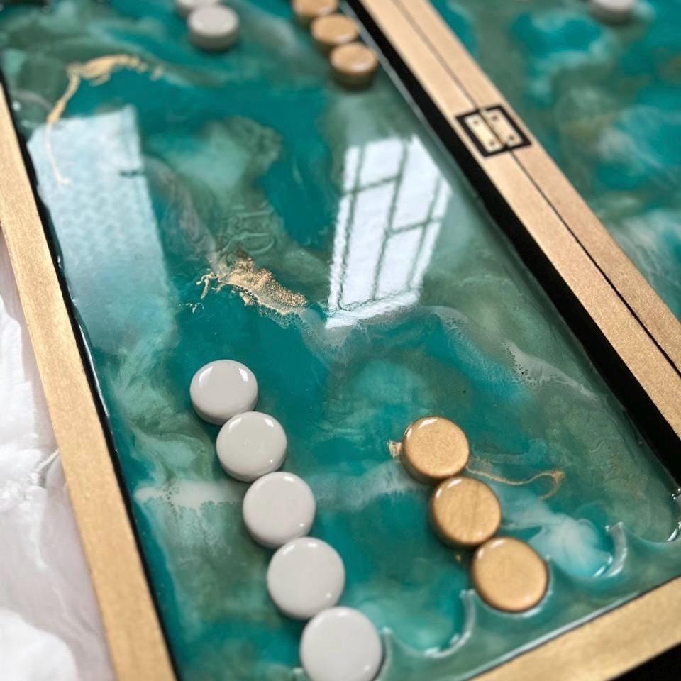 Turquoise Epoxy Backgammon Set|chips Backgammon Dices|board Game|vip ...
