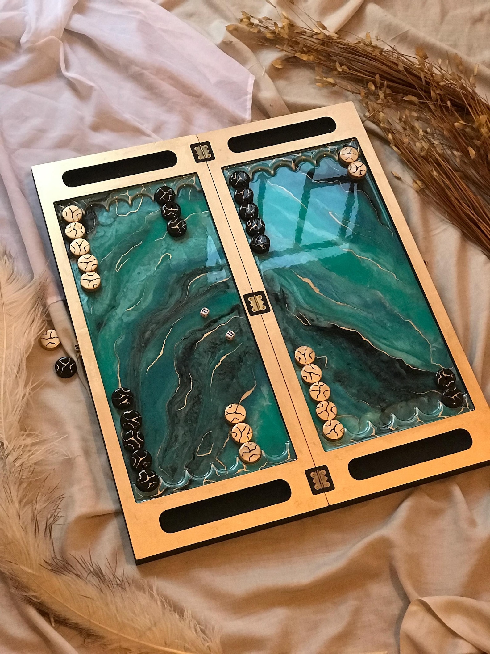 Turquoise Epoxy Backgammon Set|chips Backgammon Dices|board Game|vip ...