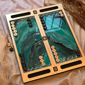 Turquoise Epoxy Backgammon Set|chips Backgammon Dices|board Game|vip ...