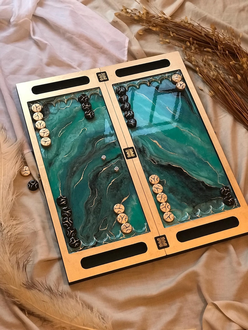 Turquoise Epoxy Backgammon Setchips Backgammon Dicesboard Gamevip ...