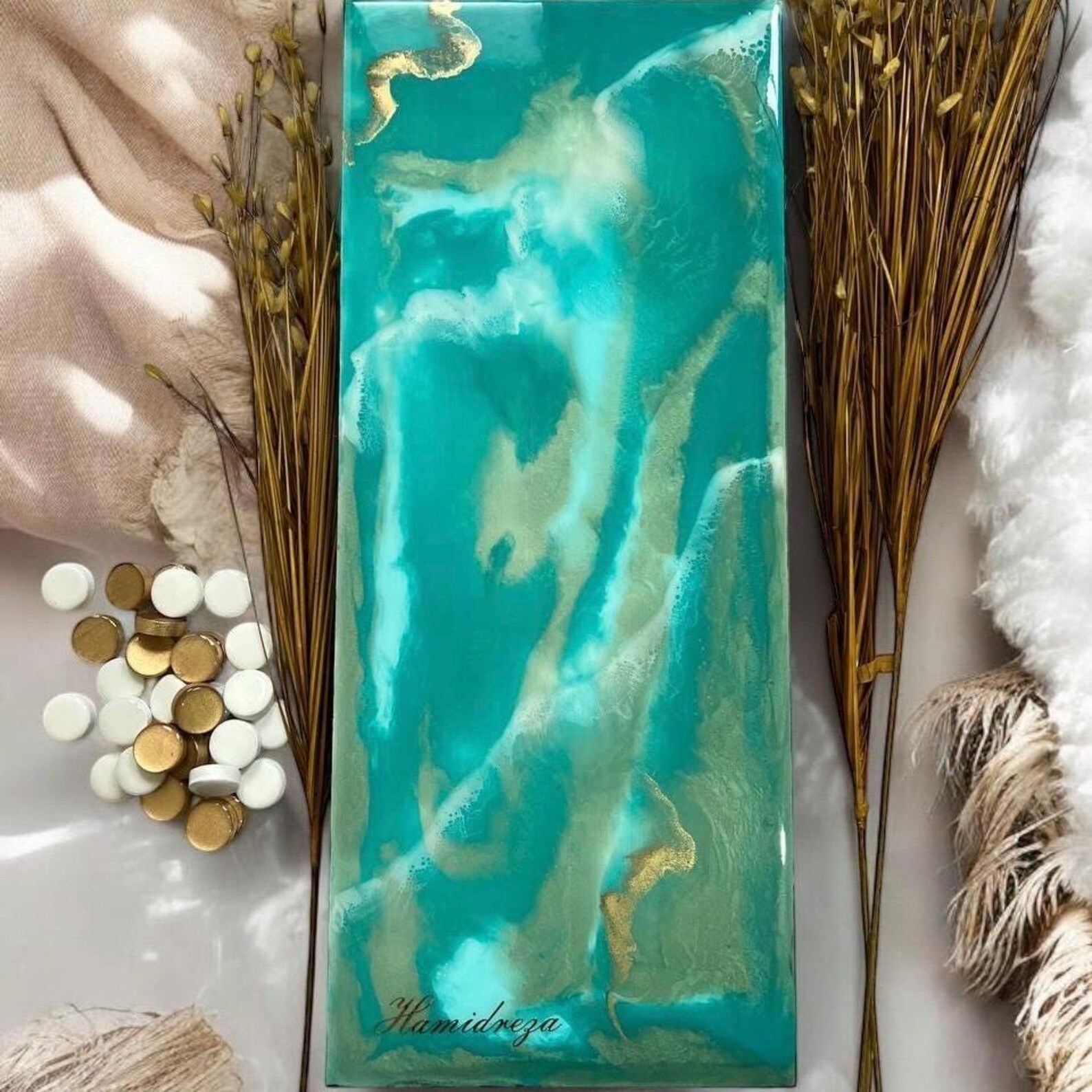 Turquoise Epoxy Backgammon Set|chips Backgammon Dices|board Game|vip ...