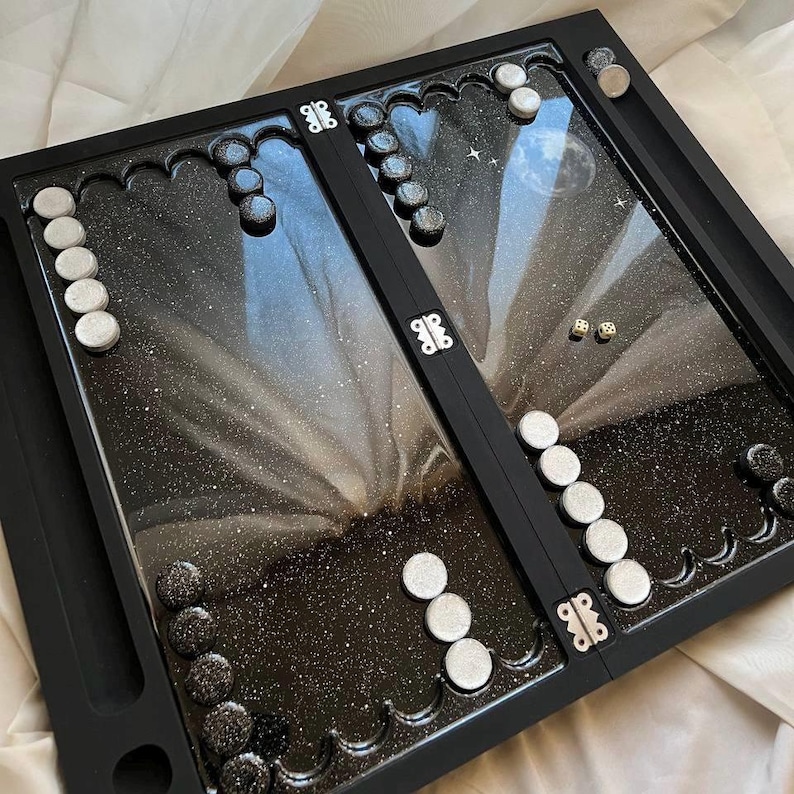Night Sky| Handmade Epoxy Backgammon Set|chips Backgammon Dices|board Game|vip Gift|luxury Gift ...