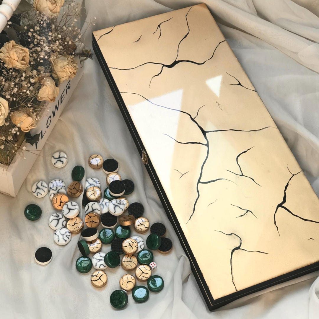 Handmade Gold Marble Backgammon Set|epoxy Resin Backgammon|chips Backgammon Dices|board Game ...