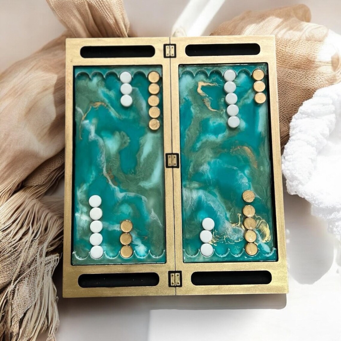 Turquoise Epoxy Backgammon Set|chips Backgammon Dices|board Game|vip ...