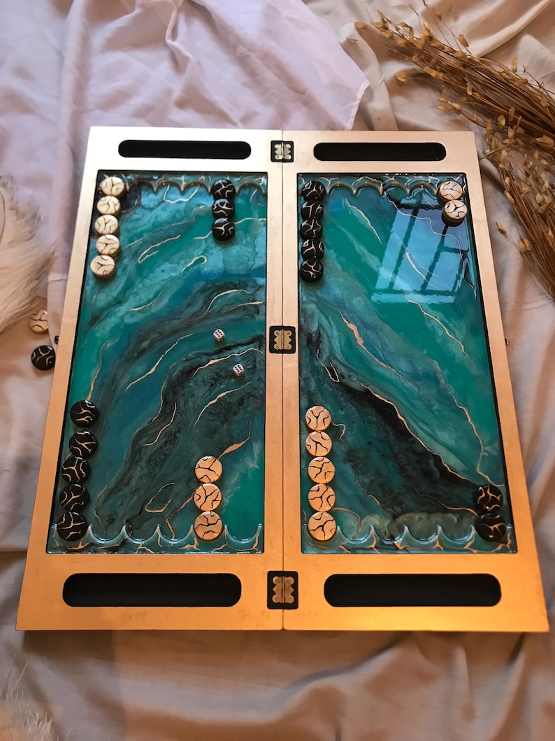 Turquoise Epoxy Backgammon Set|chips Backgammon Dices|board Game|vip ...