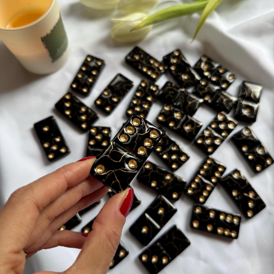 Marble Dominoes|black and Gold Domino|gift|dominos|domino Set|fun Game ...