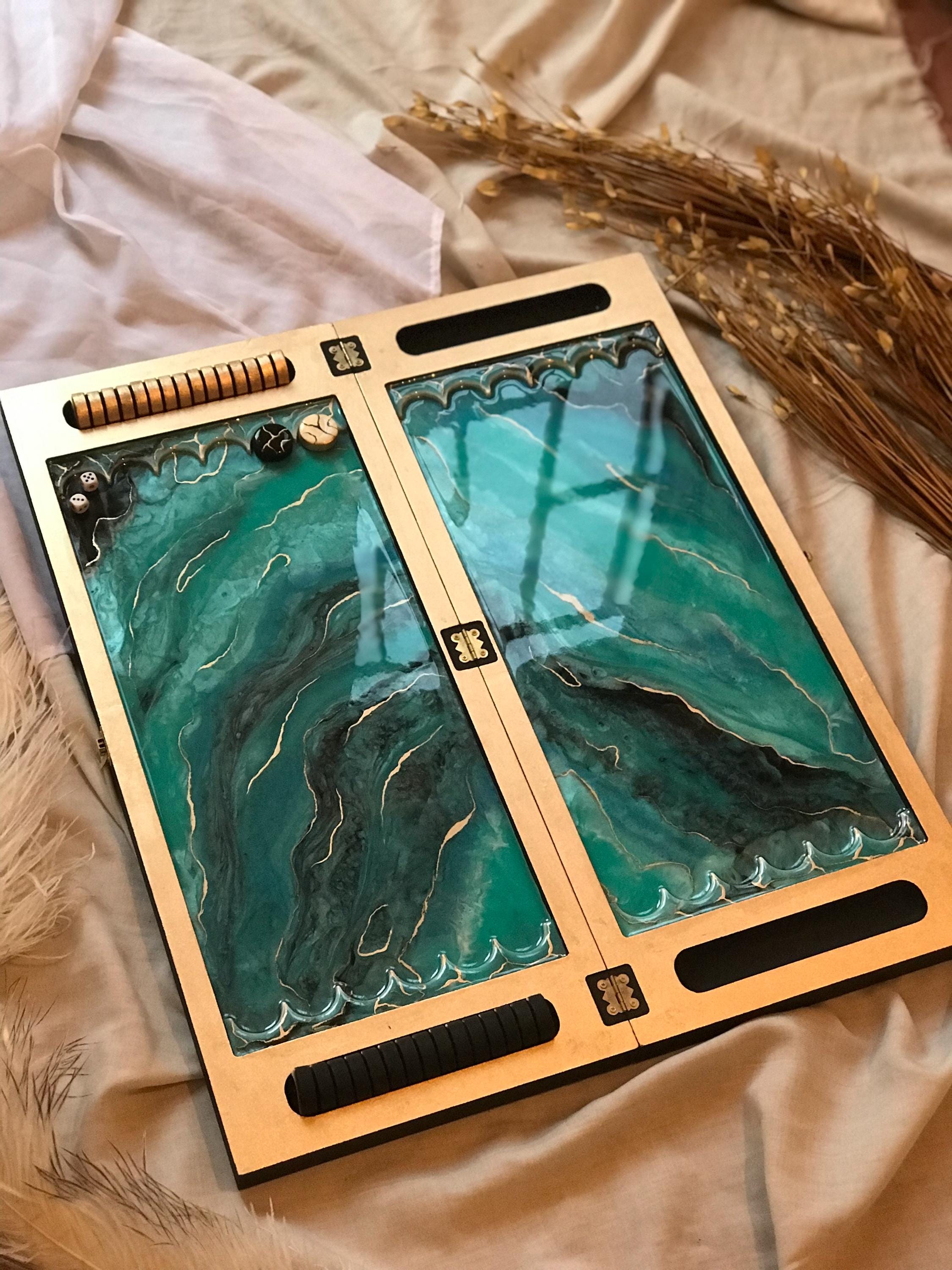 Turquoise Epoxy Backgammon Set|chips Backgammon Dices|board Game|vip ...