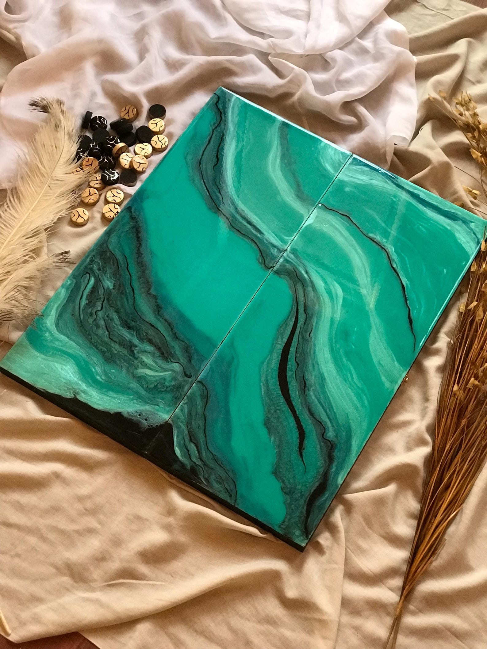 Turquoise Epoxy Backgammon Set|chips Backgammon Dices|board Game|vip ...