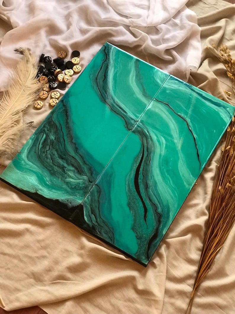Turquoise Epoxy Backgammon Set|chips Backgammon Dices|board Game|vip ...