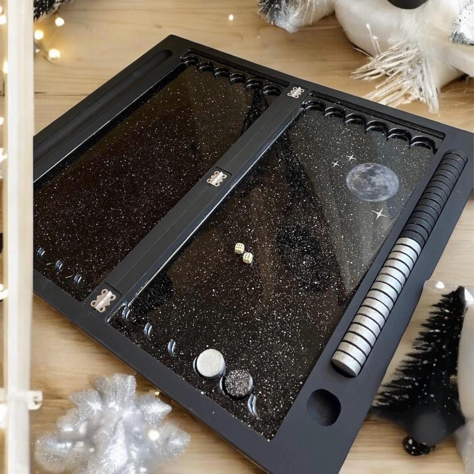 Night Sky Handmade Epoxy Backgammon Setchips Backgammon Dicesboard Gamevip Giftluxury Gift - Etsy