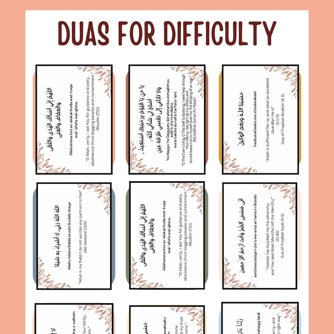 Duas for Hardship 12 Muslim Supplication Islamic Dua Flashcards Easy to ...