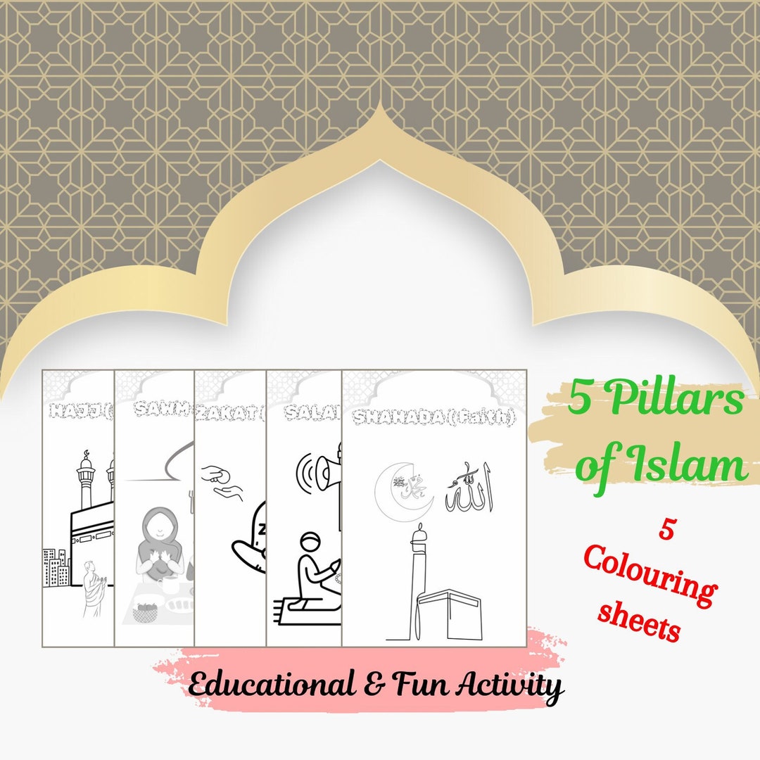 5 Pillars of Islam Colouring Pages | Muslim Learning Printable | Five ...