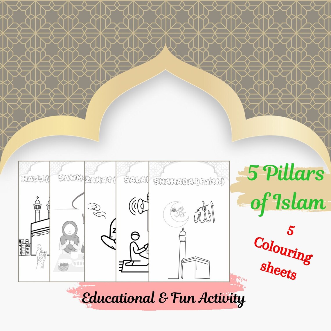 5 Pillars of Islam Colouring Pages | Muslim Learning Printable | Five ...