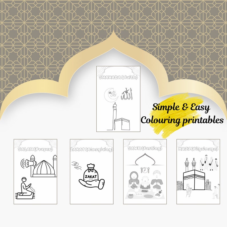 5 Pillars of Islam Colouring Pages | Muslim Learning Printable | Five ...