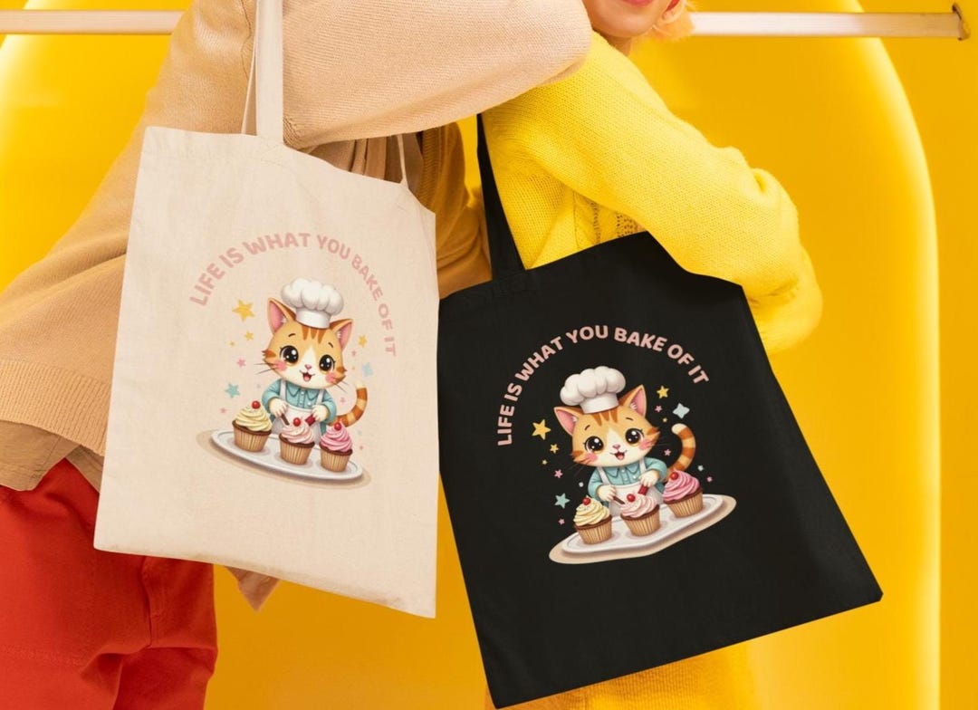 Baking Kitty Tote – Funny Cat Baker Cotton Canvas Bag, Cat Lover Chef ...