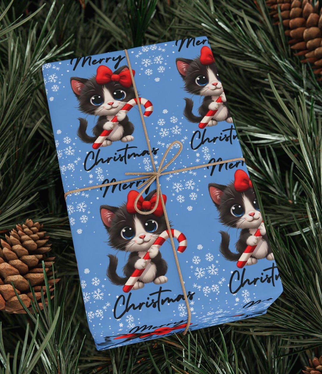 Blue Kitten Holiday Wrapping Paper, Christmas Gift Wrap, Festive Cat ...