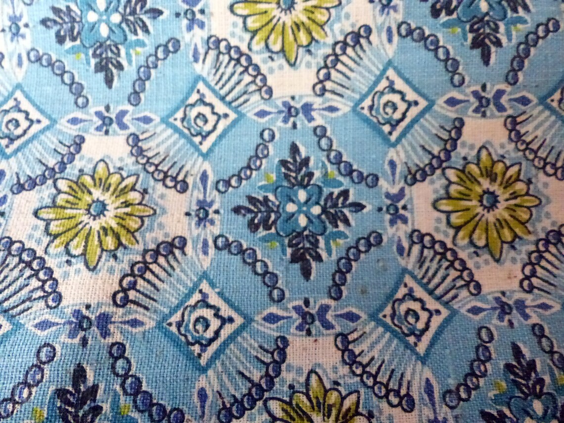 Vintage Barkcloth Blue Geometric Mid Century Pattern 6 Yards | Etsy