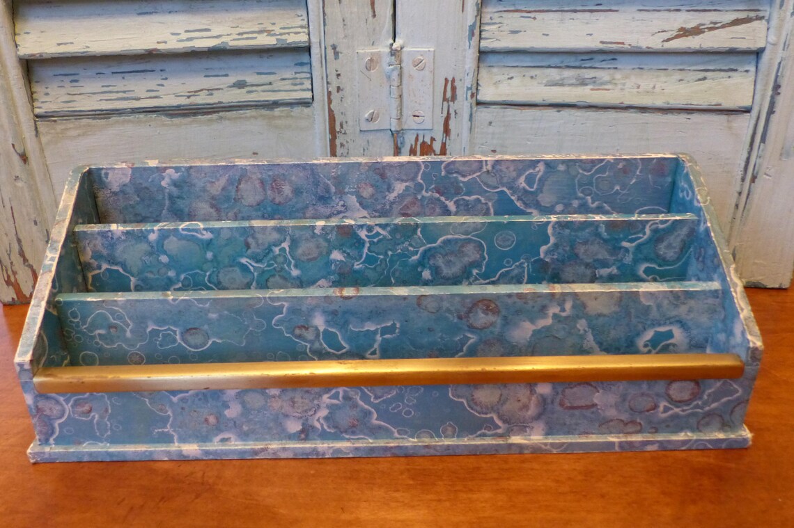 Vintage Paper Sorter Desk Organizer Blue Marbled Paper - Etsy