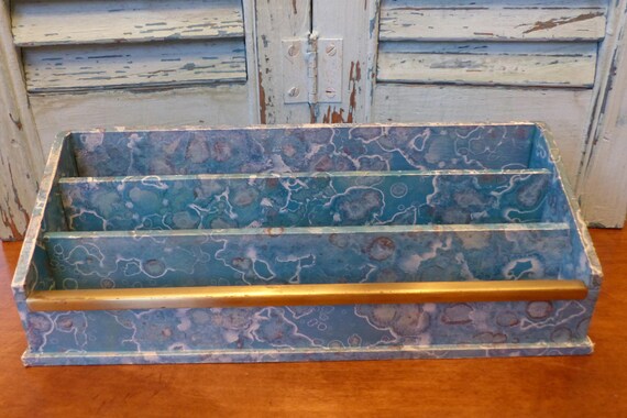 Vintage Paper Sorter Desk Organizer Blue Marbled Paper | Etsy