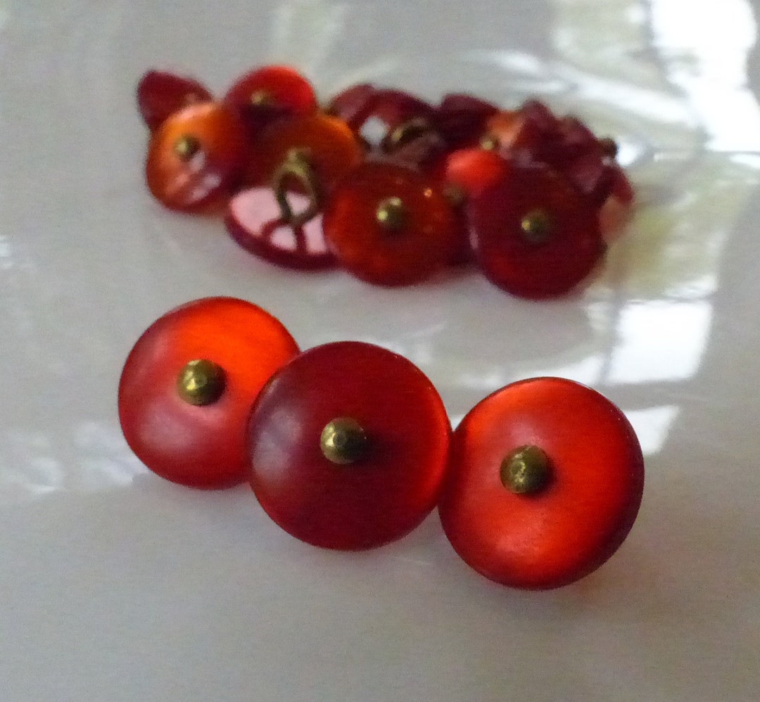 Vintage Red Iridescent Shoe Buttons: Brass Pin Shank, Set of 22 (13mm ...