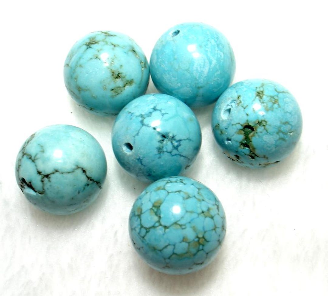 Turquoise Blue Dyed and Heated Natural Magnesite Round 14mm Beads Qty 6 ...
