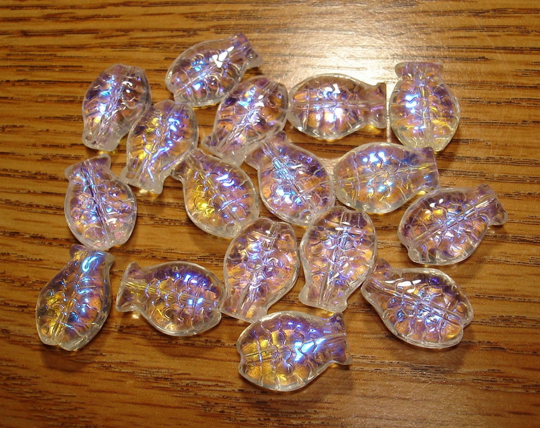 Clear AB Electroplated Puffed Glass Fish 10x15mm Beads Qty 16 B7612 - Etsy