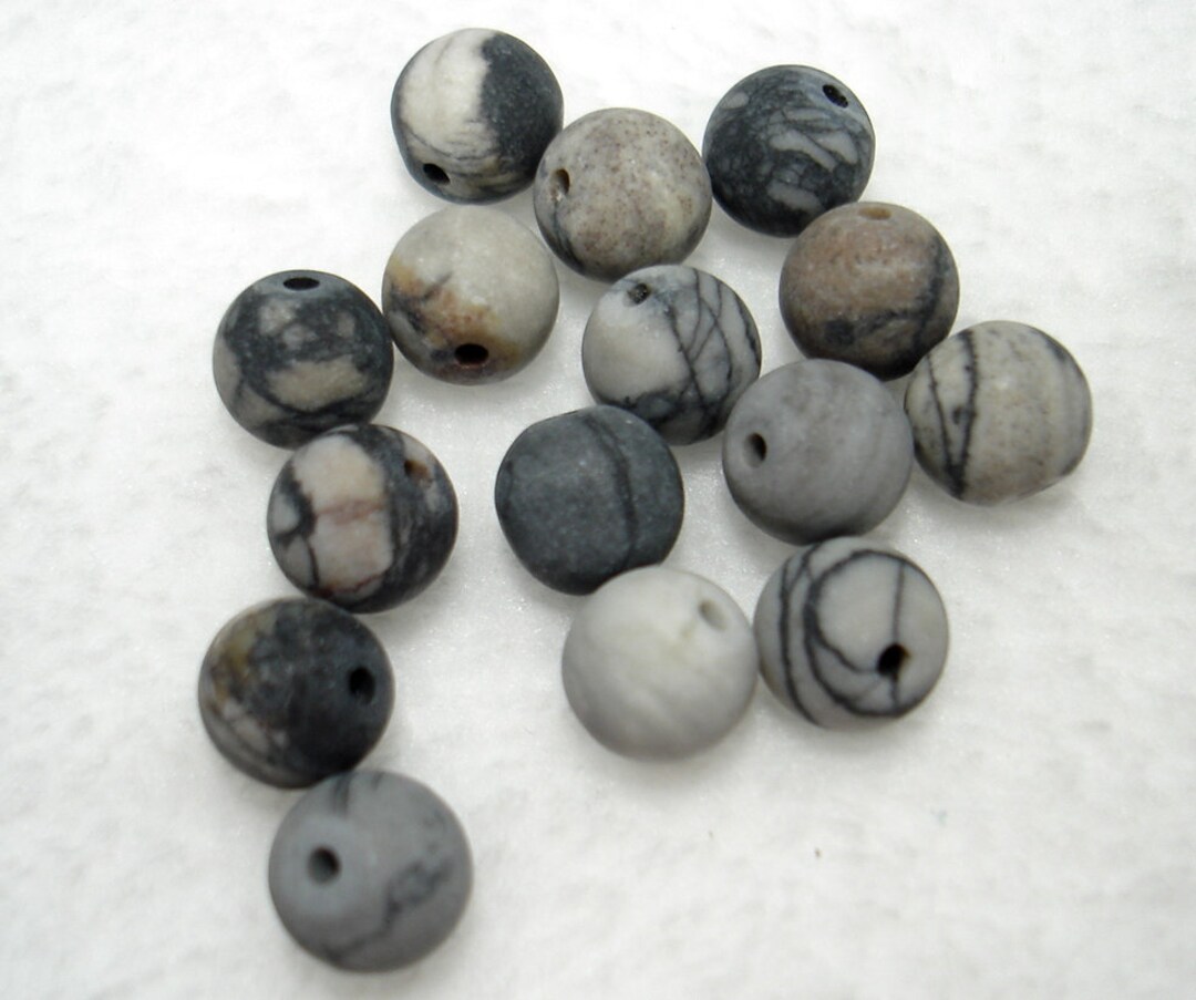 Black Silk Stone Natural Netstone Frosted Round 8mm Beads Qty 15 ...