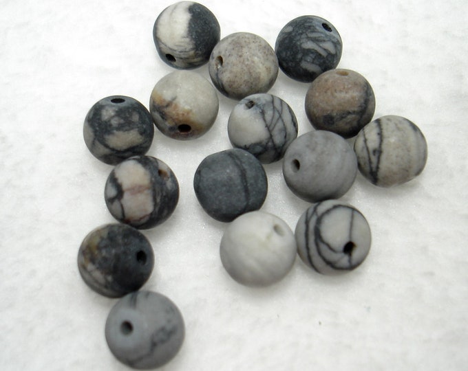 Black Silk Stone Natural Netstone Frosted Round 8mm Beads Qty 15 ...