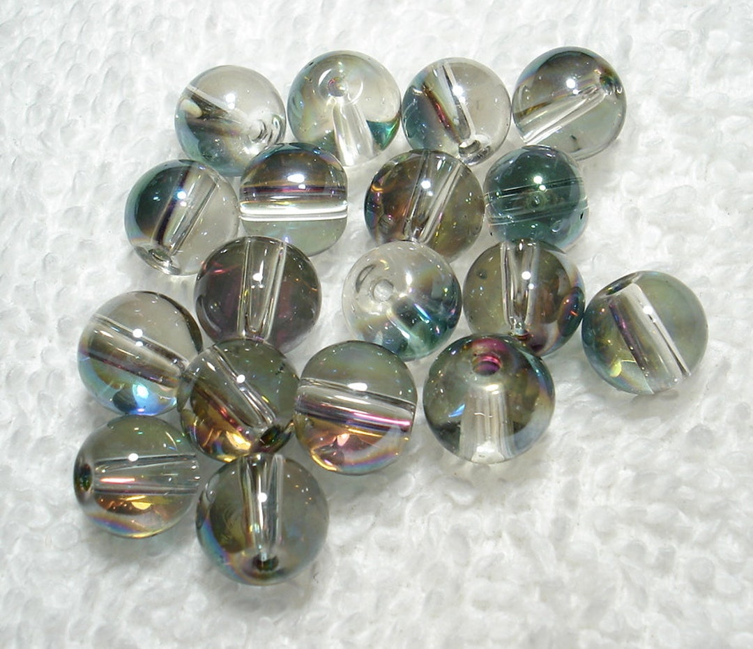 Clear Green Purple Electroplated Crystal Glass Round 8mm Beads qty 18 ...
