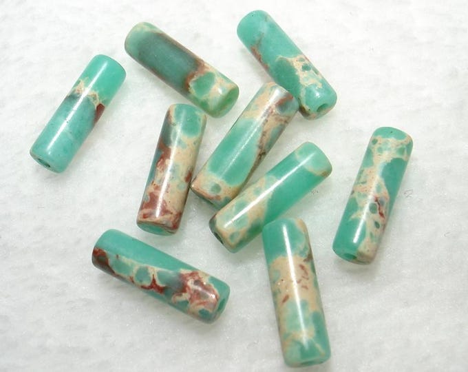 Turquoise Blue Dyed Synthetic Imperial Jasper Column 14x4mm Beads Qty 9 ...