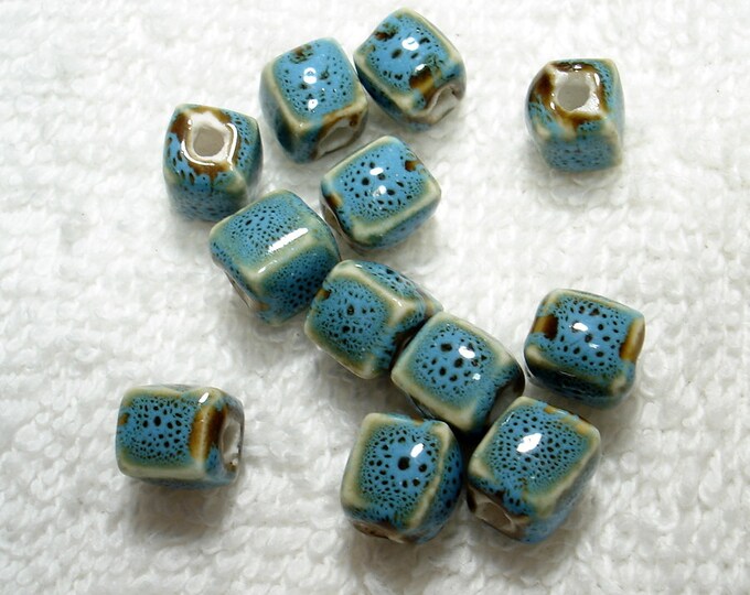 Sky Blue Speckled Handmade Porcelain Cube 7-8mm Beads Qty 12 - B7281 - Etsy