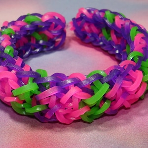 Purple Pink Green Rainbow Loom Bracelet Colorful Intricate Designed ...