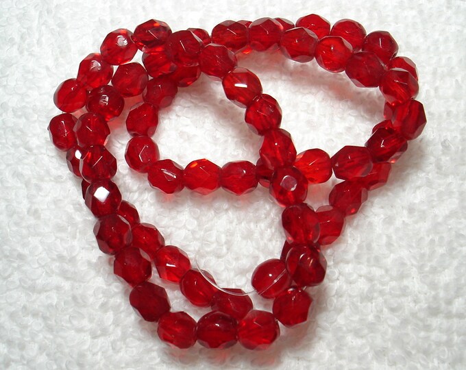 Blood Red Transparent Handmade Glass Faceted Round 6mm Beads Qty One ...