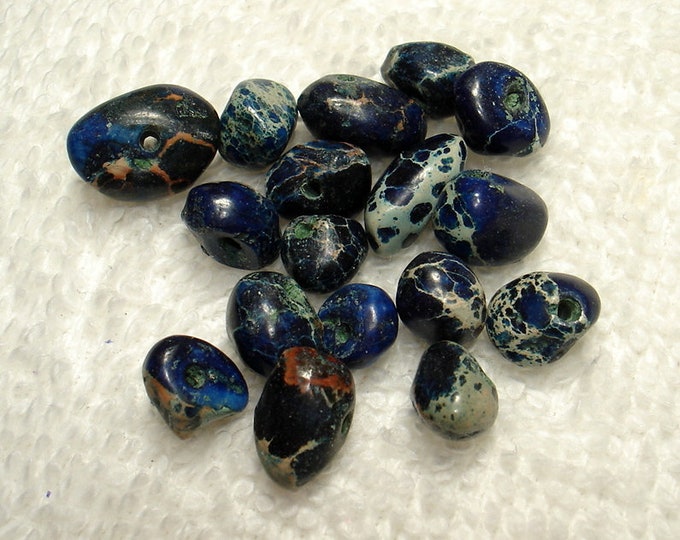 Dark Blue Dyed Natural Imperial Jasper Nugget 8-10mm Beads Qty 16 ...
