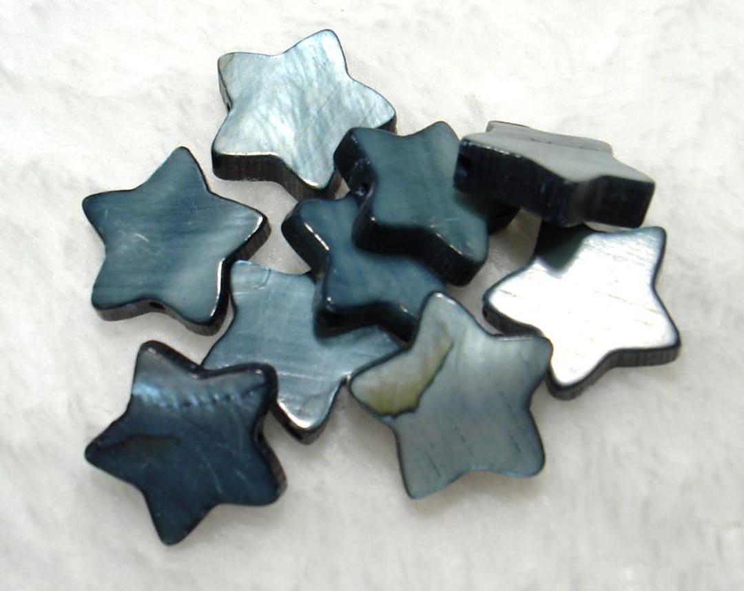 Steel Blue Dyed Natural Freshwater Shell Star 12mm Beads Qty 9 - B9357 ...