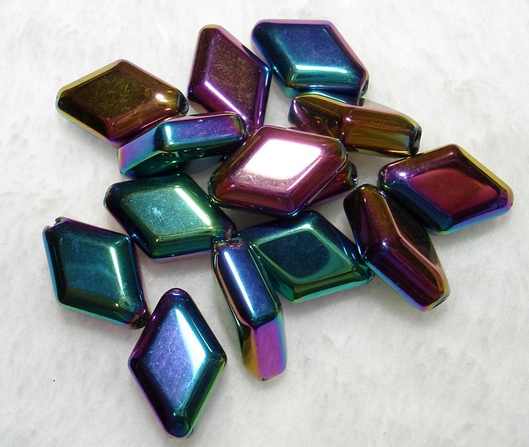 Rainbow Electroplated Glass Rhombus Diamond Shape 15x10x4mm Beads Qty ...