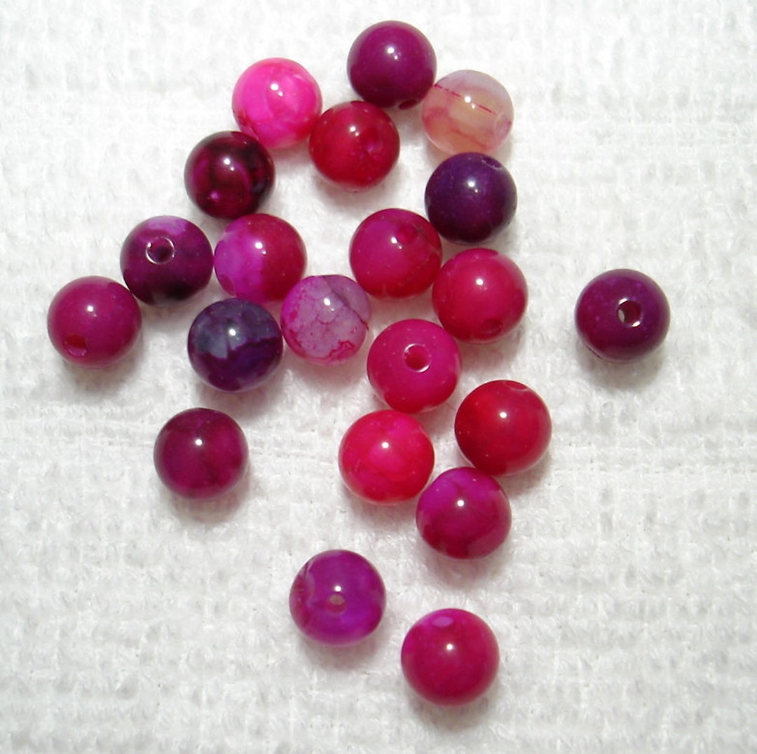 BOGO Fuchsia Dyed and Heated Natural Agate Gemstone Round 6mm Beads ...