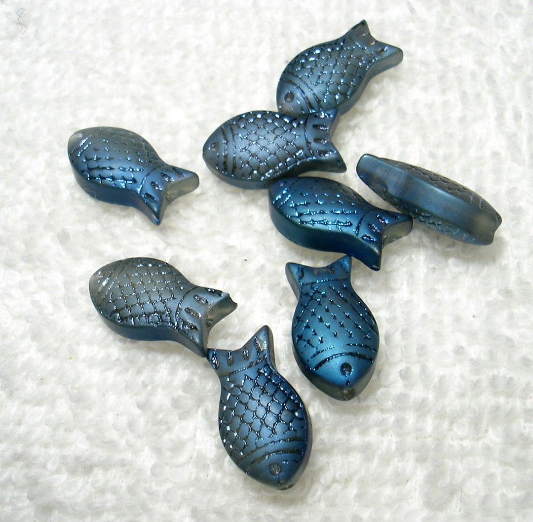 Bright Blue Electroplated Frosted Glass Fish 15x8x5mm Beads qty 10 ...