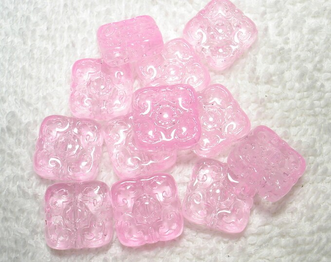 Light Pink Spray Painted Transparent Glass Designed Square 13x5mm Beads ...