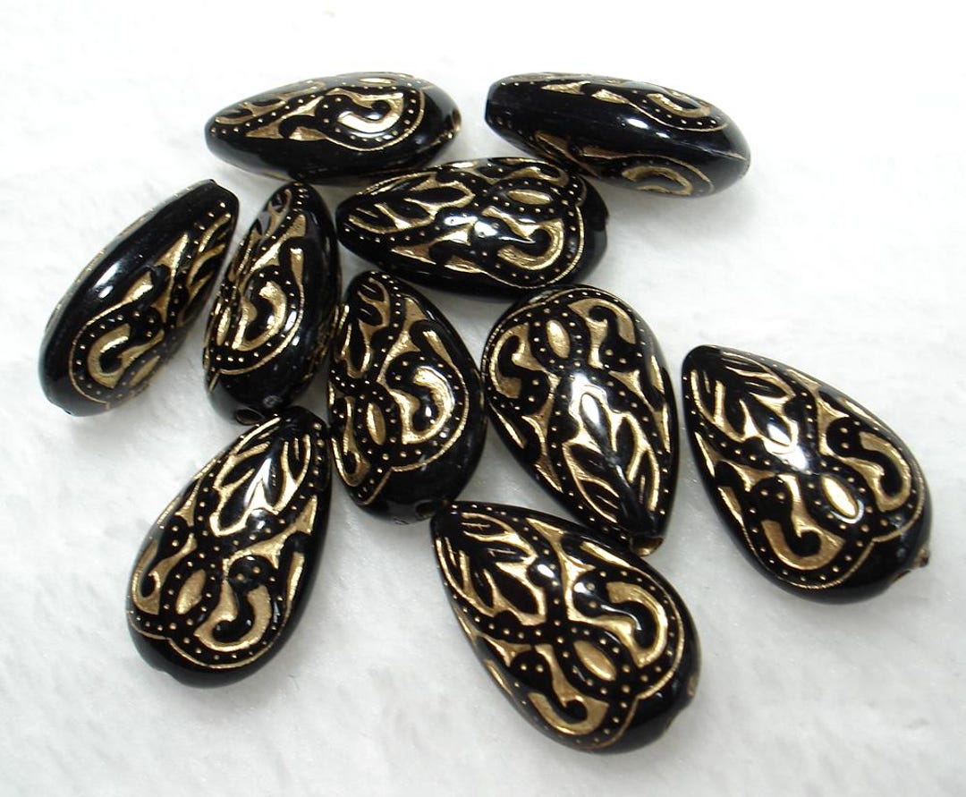 Black Gold Enlaced Acrylic Teardrop 18x11x7mm Beads Qty 10 - B9368 - Etsy