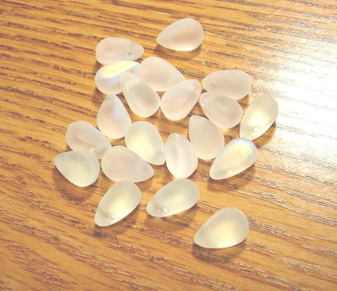 Clear Frosted AB Transparent Painted Glass Teardrop 9x6mm Beads Qty 20 ...