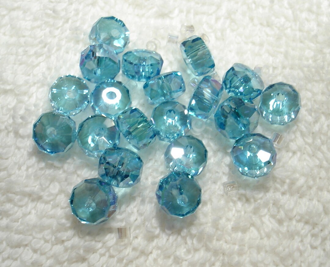 Ocean Blue Transparent AB Electroplated Faceted Flat Rondelle Heishi ...