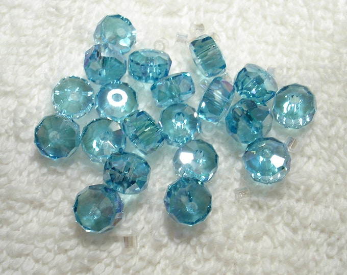 Ocean Blue Transparent AB Electroplated Faceted Flat Rondelle Heishi ...