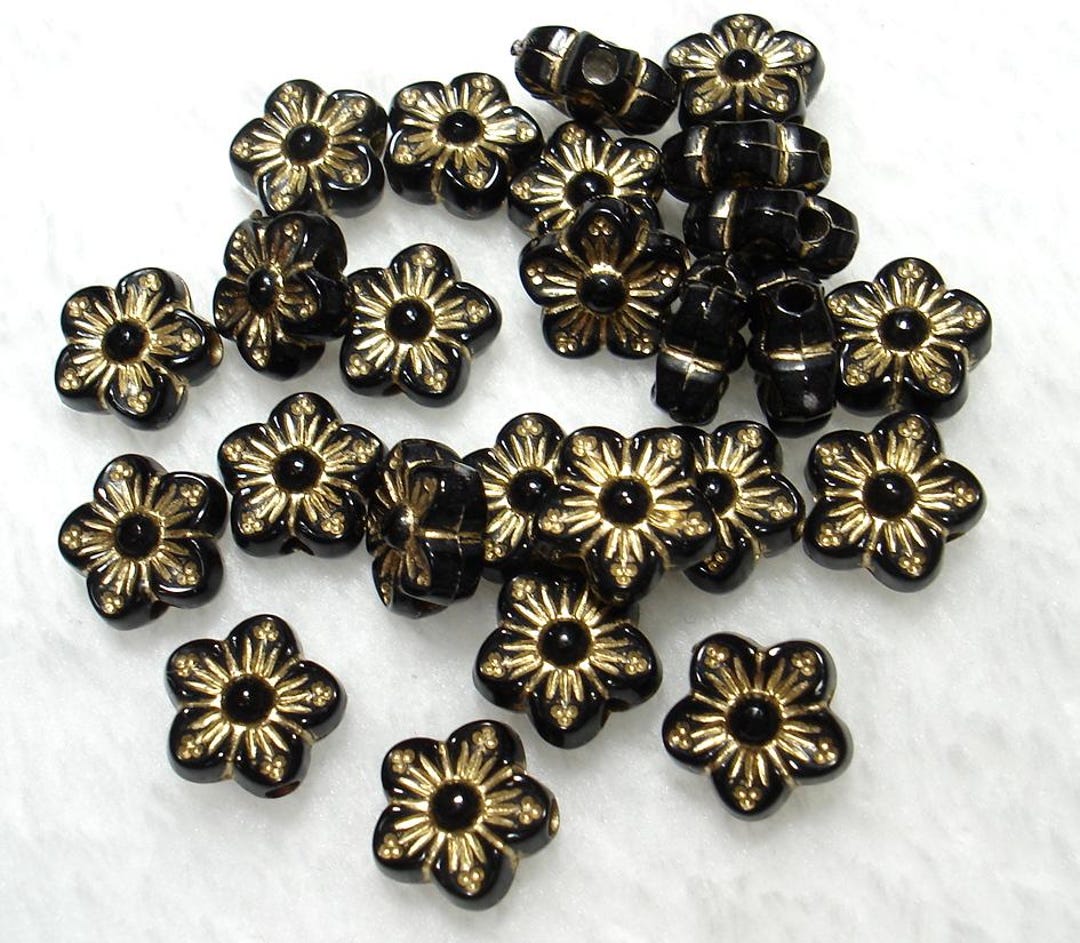 Black Golden Enlaced Plating Acrylic Flower 8x9x4mm Beads Qty 25 ...