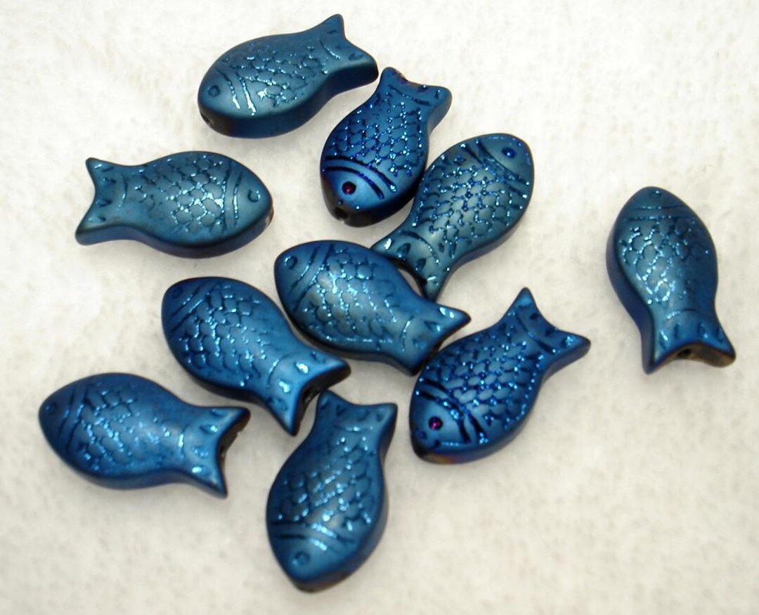 Royal Blue Electroplated Frosted Glass Fish 15x8x5mm Beads Qty 10 ...