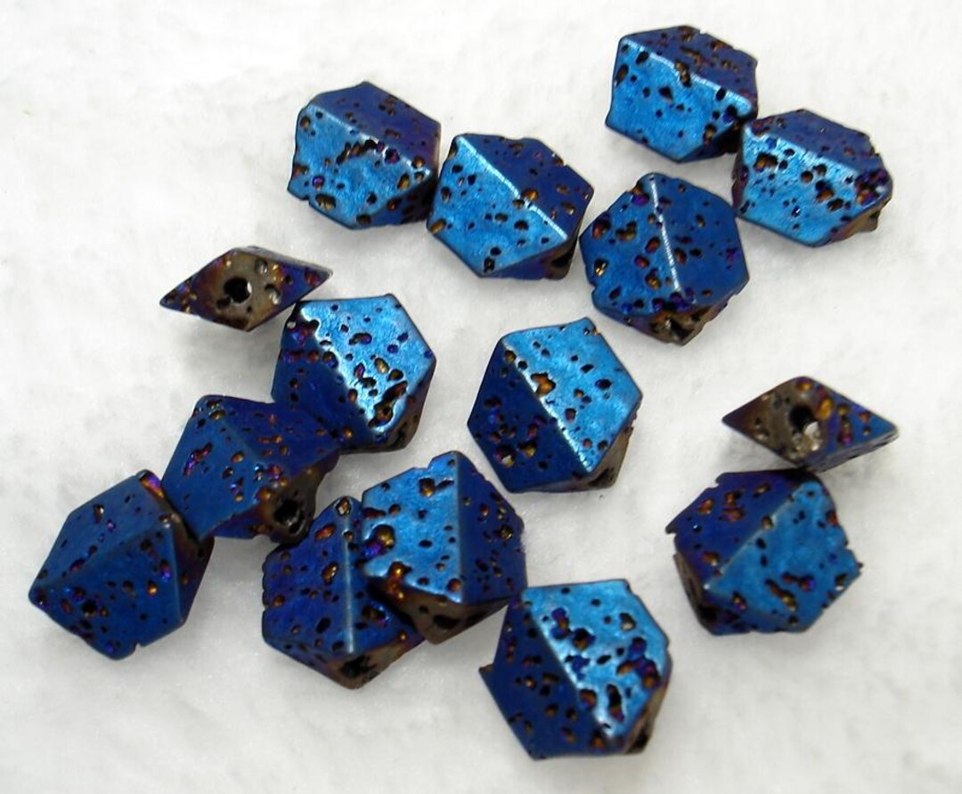 Blue Electroplated Natural Lava Rock Hexagon 8x8x4mm Beads Qty 15 ...