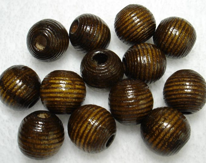 Brown Dyed Natural Wood Grooved Round 14mm Beads Qty 12 - B8142 - Etsy